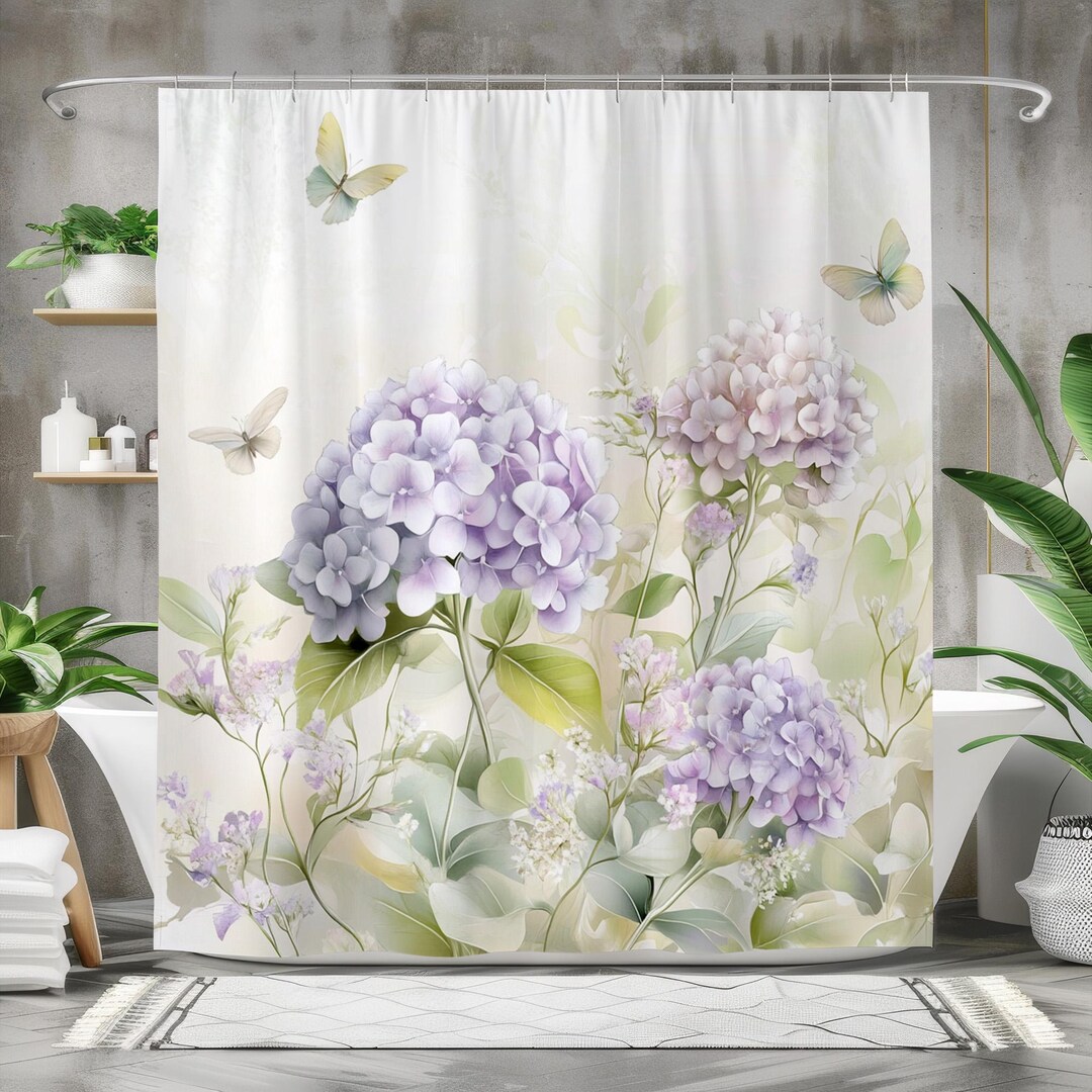 Hydrangea Shower Curtain, Soft Pastel Floral Bathroom Decor, Elegant ...