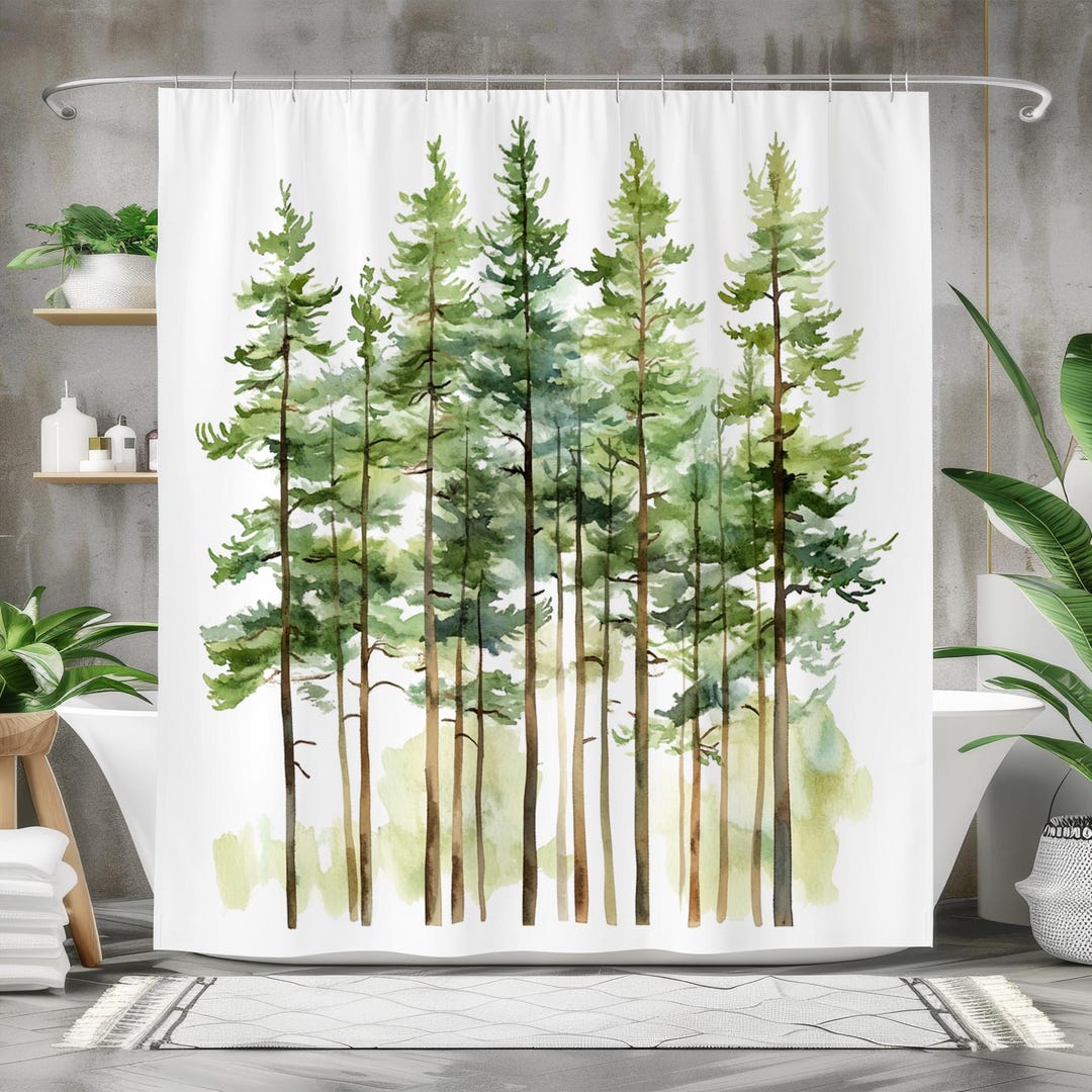 Pine Tree Shower Curtain | Waterproof Fabric Bath Curtain | Nature ...