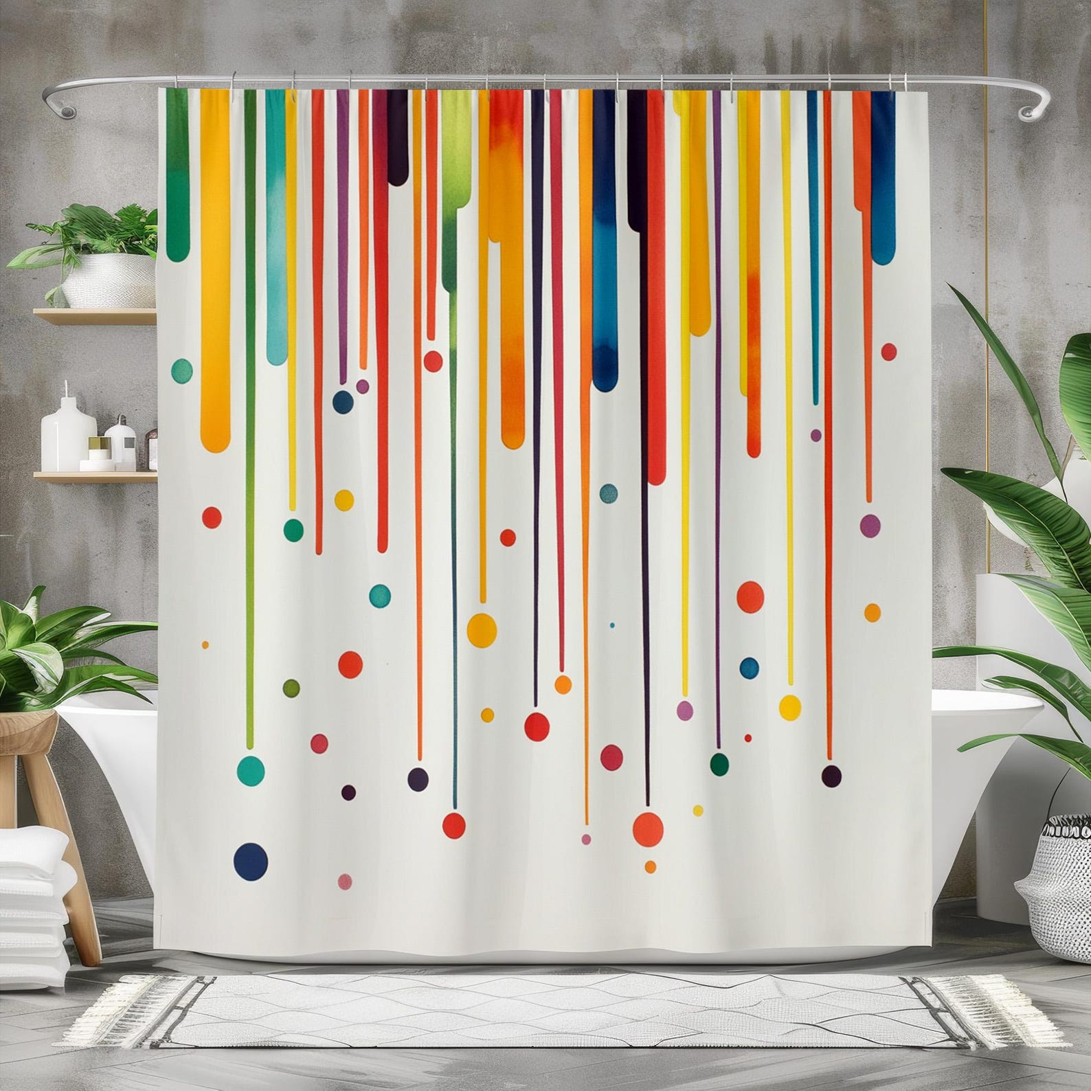 Abstract Drip Shower Curtain, Modern Minimalist Bathroom Decor ...