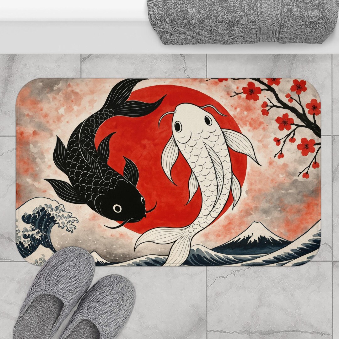 Japanese Koi Fish Bath Mat, Zen Home Decor, Bathroom Rug, Eco-friendly ...