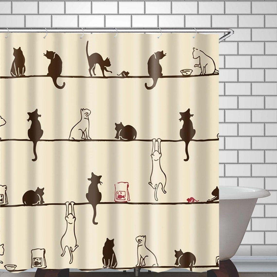 Cats Shower Curtain Cat On Shower Curtains Waterproof Etsy