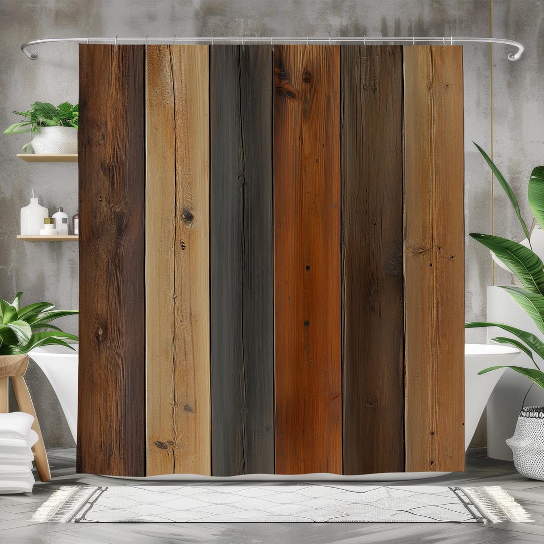 Rustic Wood Panel Shower Curtain - Waterproof Fabric Bath Curtain ...