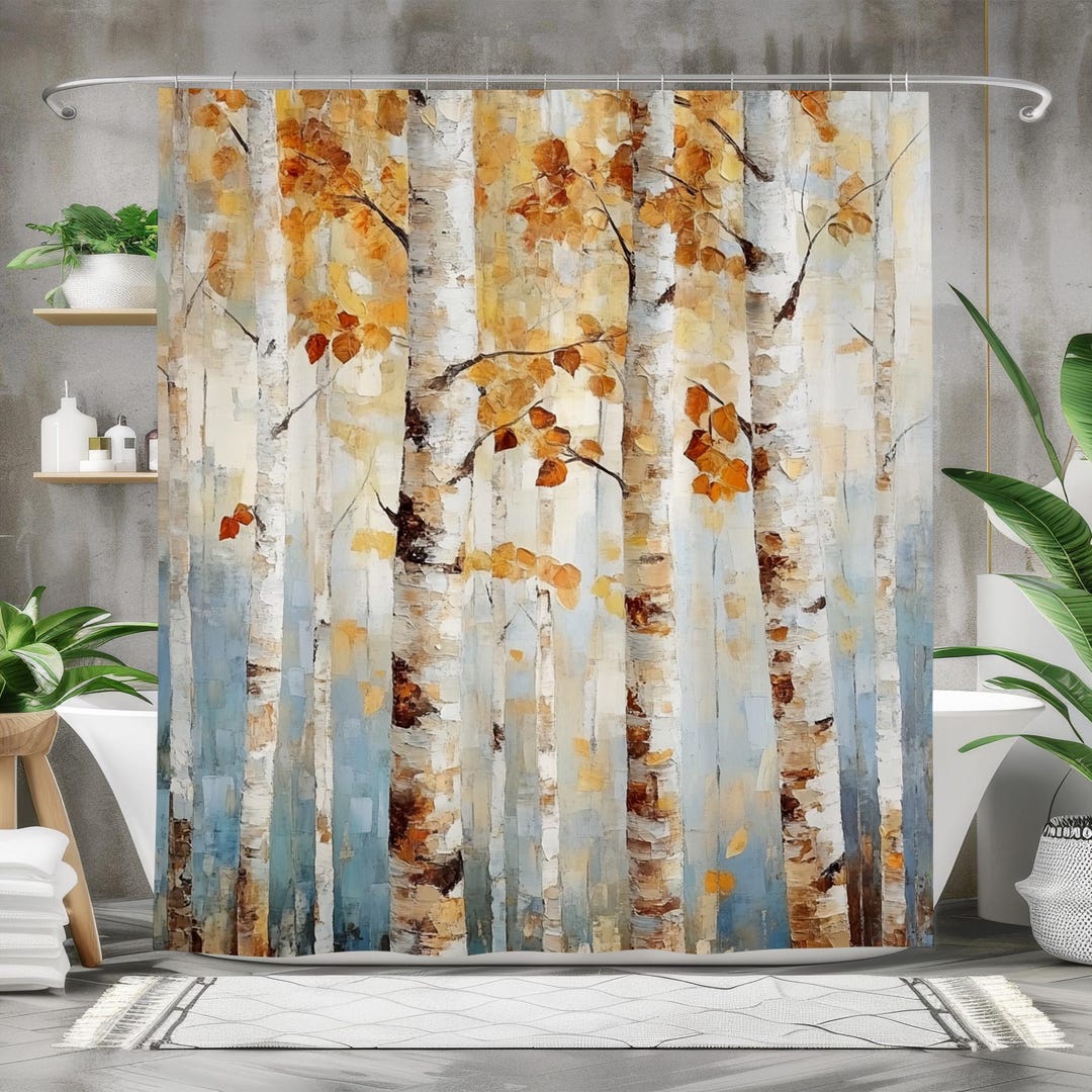 Birch Tree Shower Curtain Artistic Waterproof Fabric Bath Curtain ...