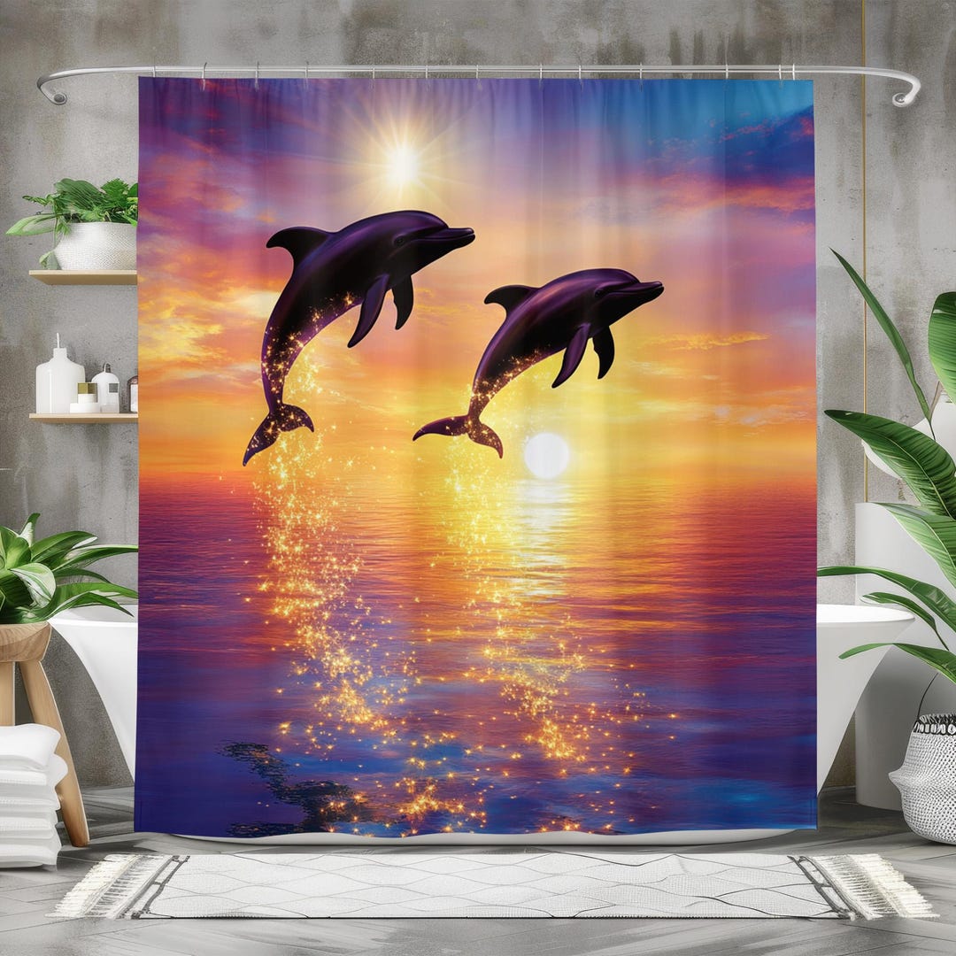 Dolfijn douchegordijn Waterdicht stof badgordijn, oceaan badkamer decor ...
