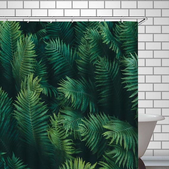 Fern Shower Curtain Green Leaves Botanical Bathroom Decor | Etsy