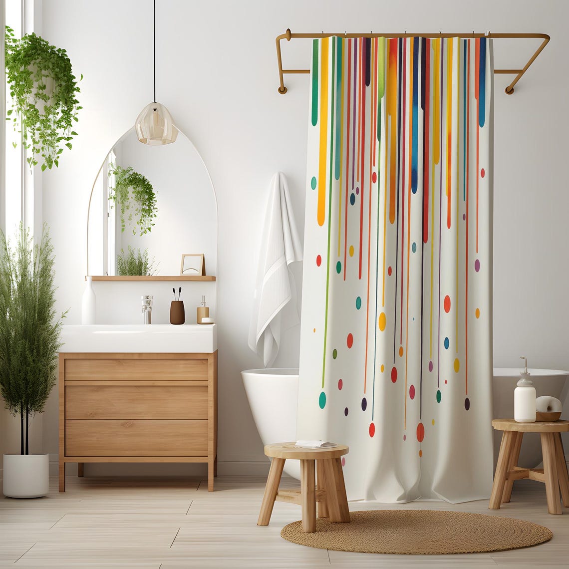 Abstract Drip Shower Curtain, Modern Minimalist Bathroom Decor ...