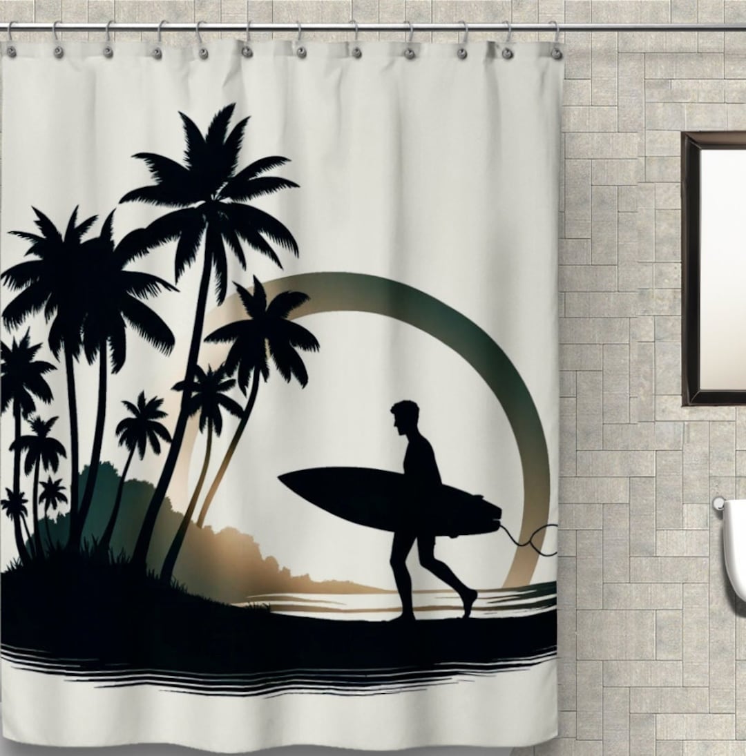 Surf Shower Curtain Surfer Silhouette Bath Curtain, Bathroom Decor ...