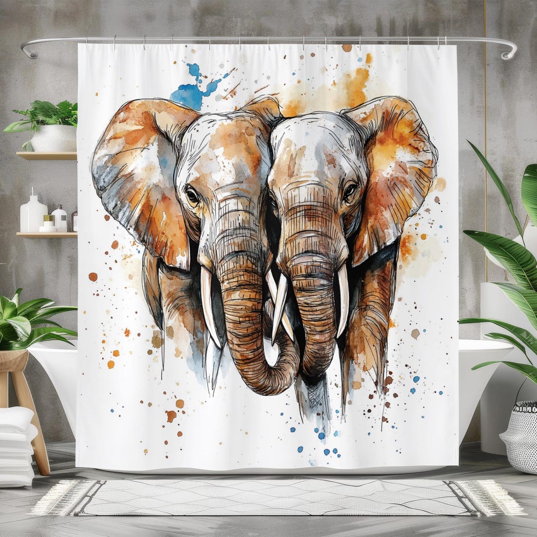 Elephant Shower Curtain Bath Curtain Waterproof Fabric Bathroom Decor ...