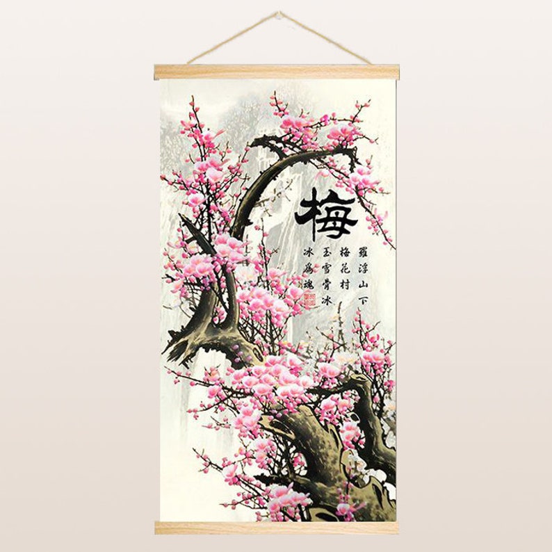 Wall Scroll Cherry Blossom Painting Asian Wall Scrolls Art - Etsy