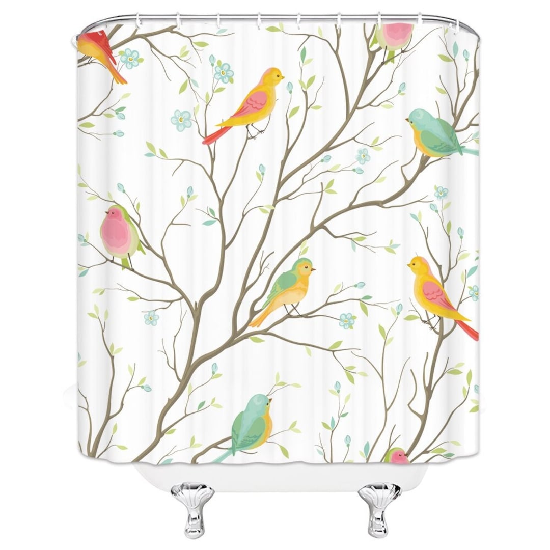 Birds Shower Curtain Colorful Birds on Tree Bath Curtains - Etsy