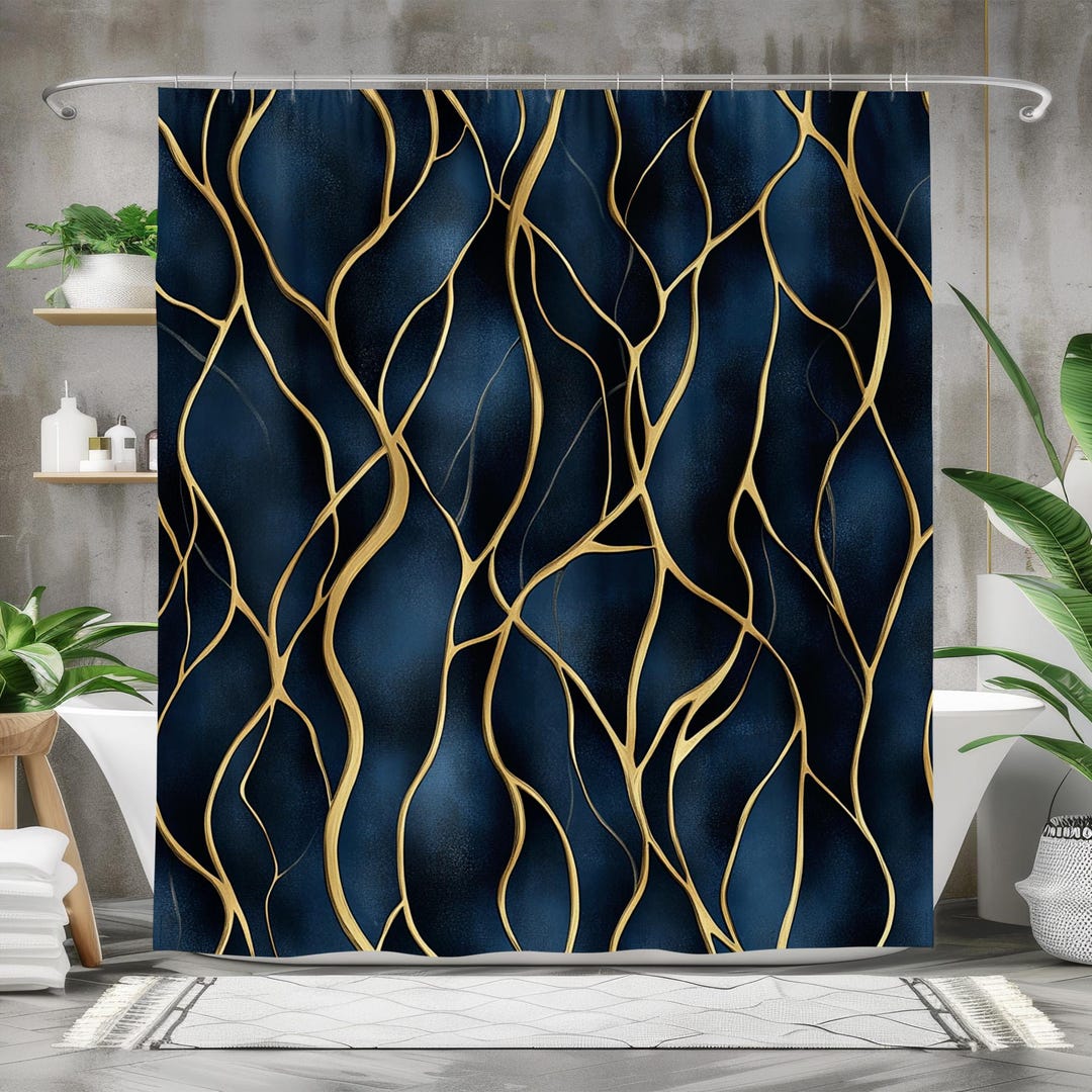 Navy And Gold Shower Curtain