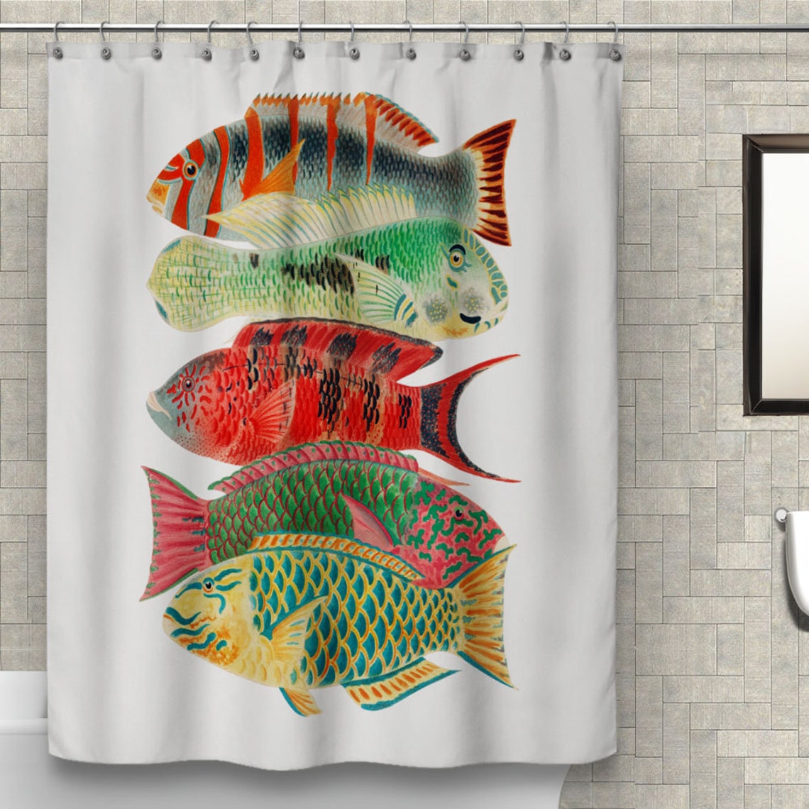 Fish Shower Curtain Colorful Tropical Fishes Species Bath Curtain ...