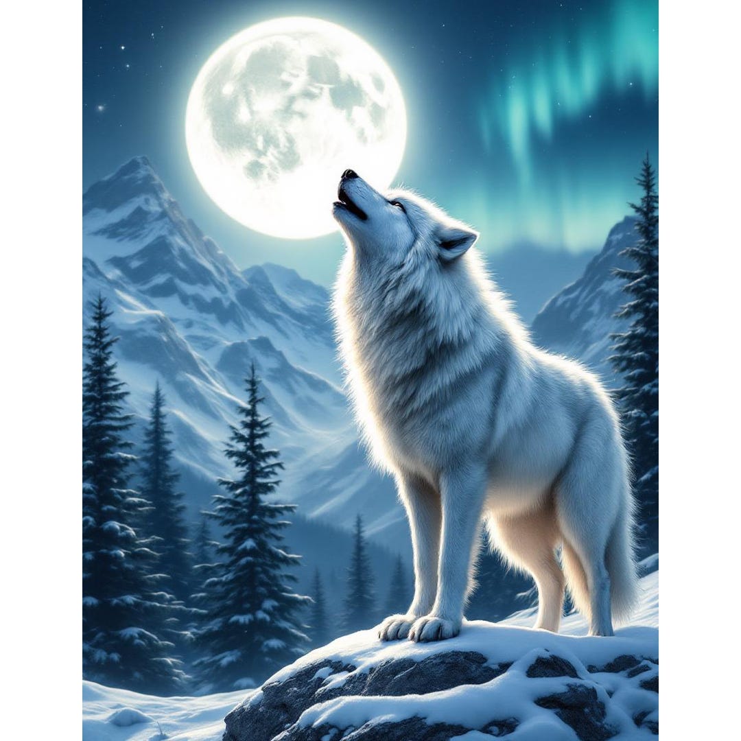 Howling Wolf Diamond Painting Kit, 5D DIY Full Drill Rhinestone ...