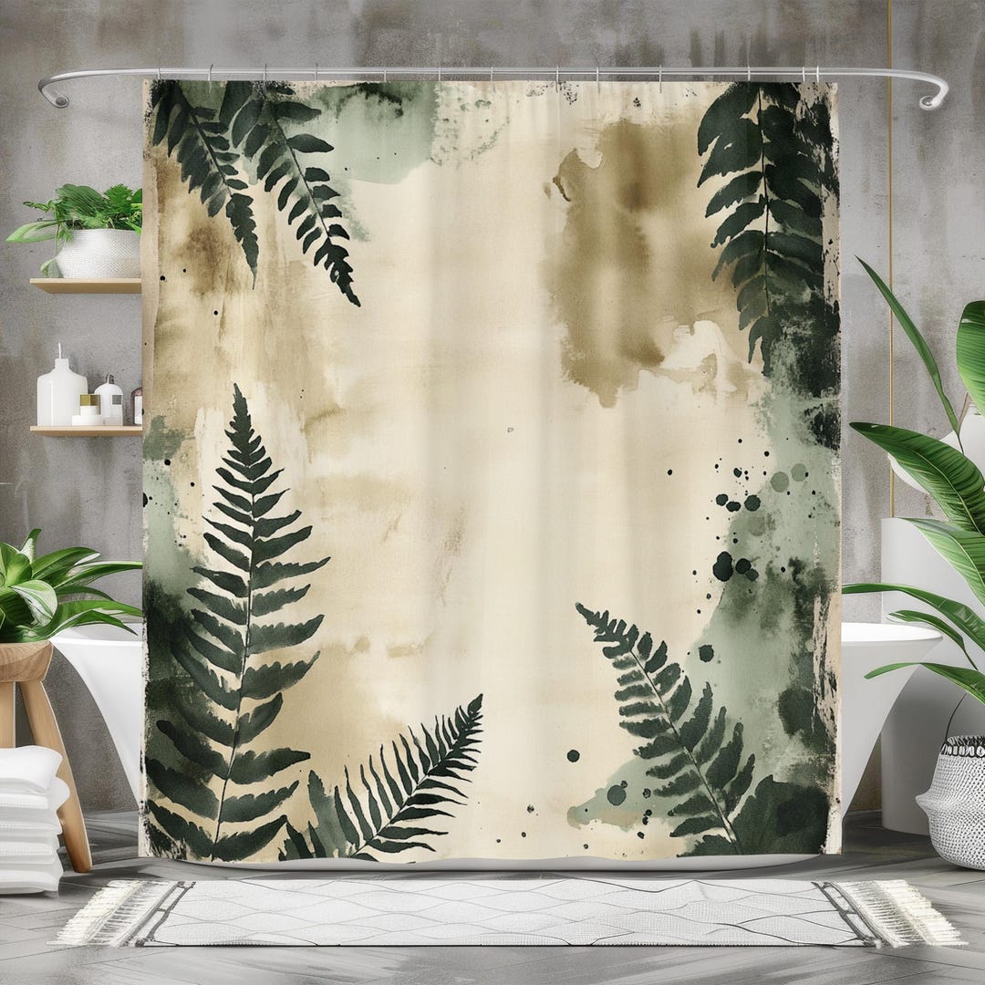 Abstract Art Fern Bath Shower Curtain Waterproof Fabric Bathroom Decor ...