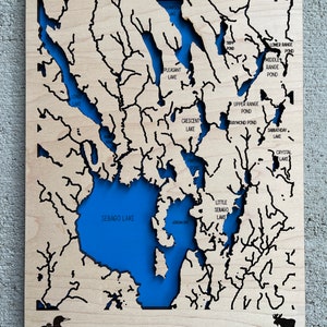 Maine Lakes Region Art / Sebago Lake Maine Wooden Map - Etsy