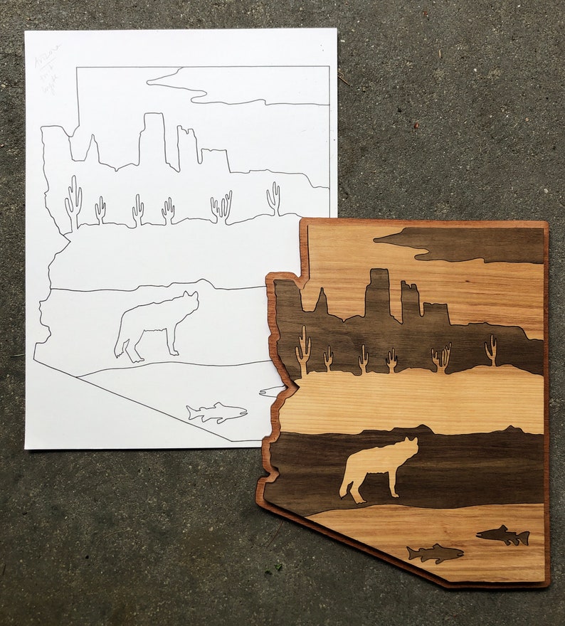 Arizona Art / Wooden State of Arizona - Etsy