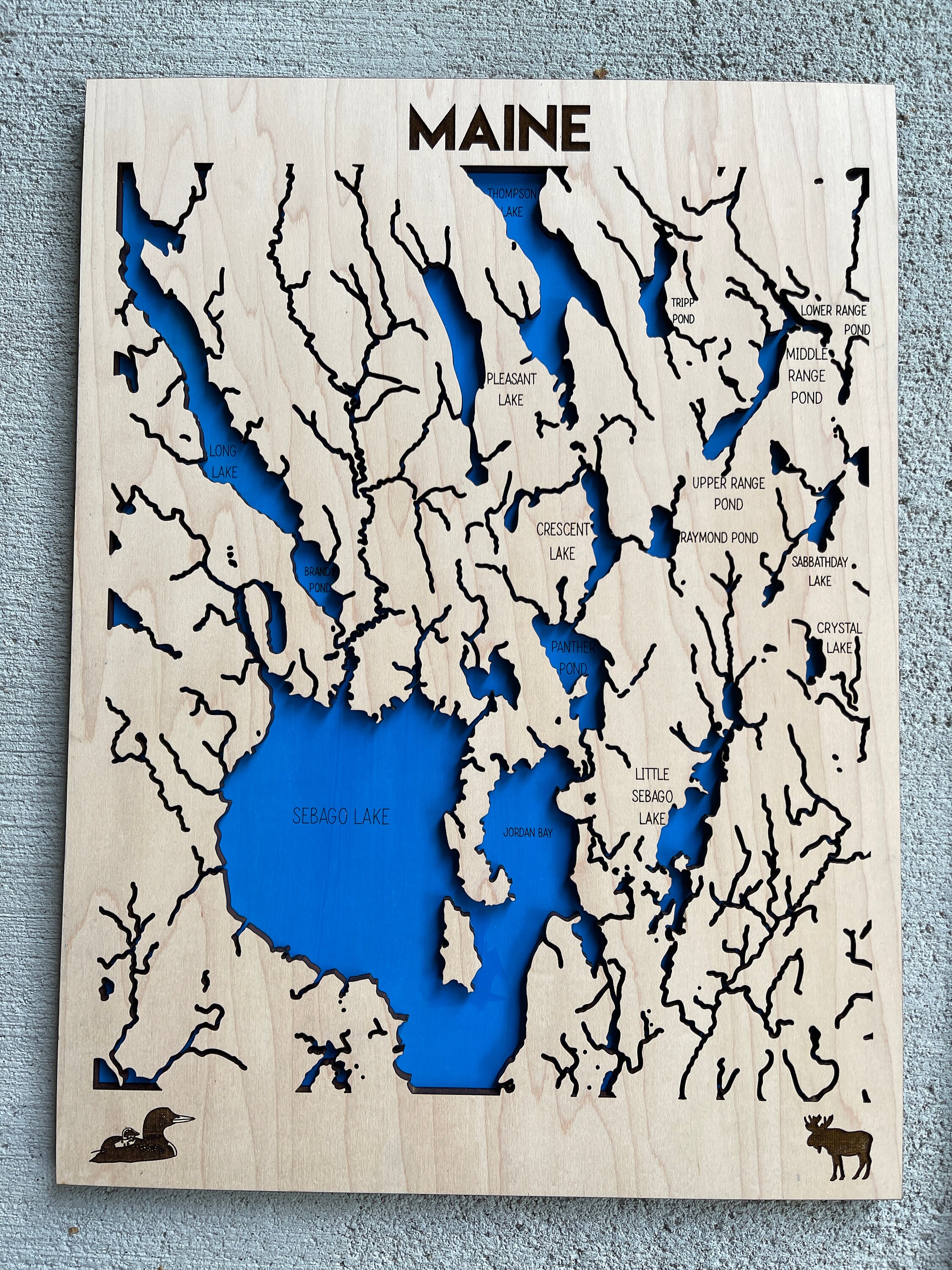 Maine Lakes Region Art / Sebago Lake Maine Wooden Map - Etsy UK