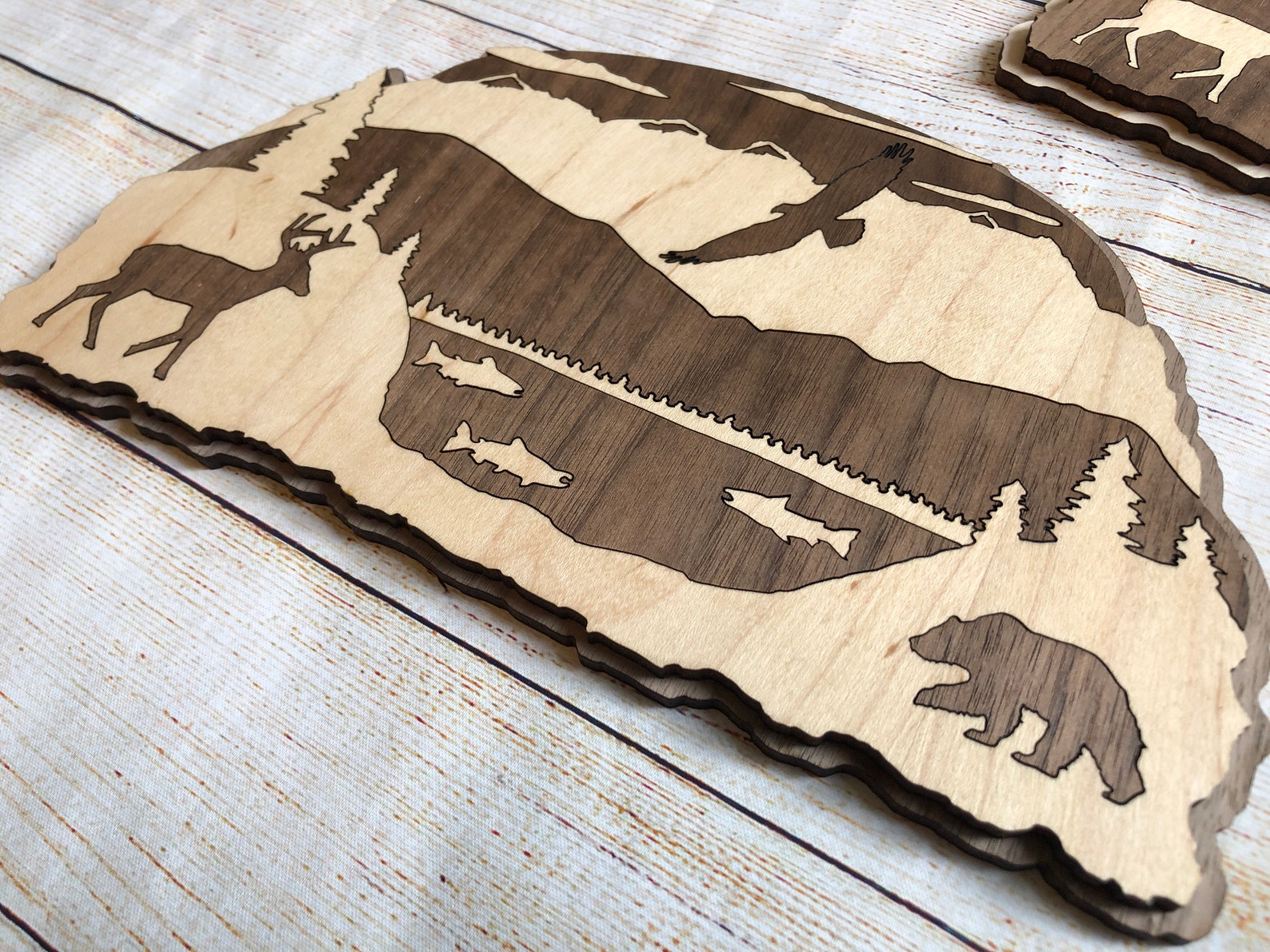 Wooden Landscape With Animals Art / Mountain Scene Art - Etsy