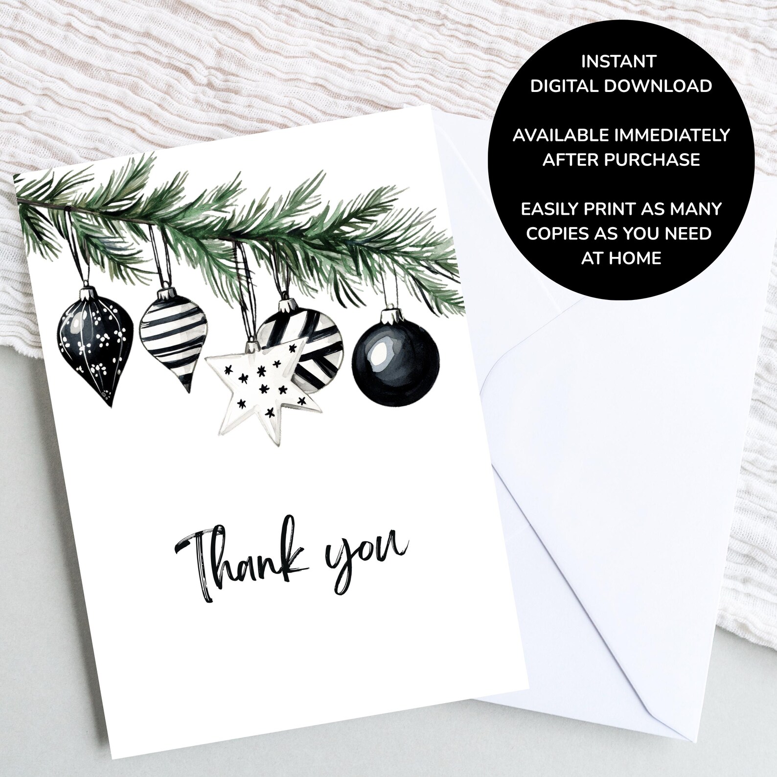 Christmas Thank You Card | Holiday Card Elegant Black & White ...