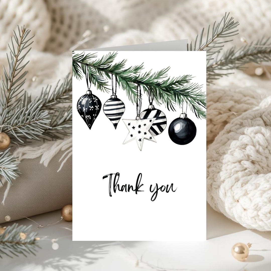 Christmas Thank You Card | Holiday Card Elegant Black & White ...