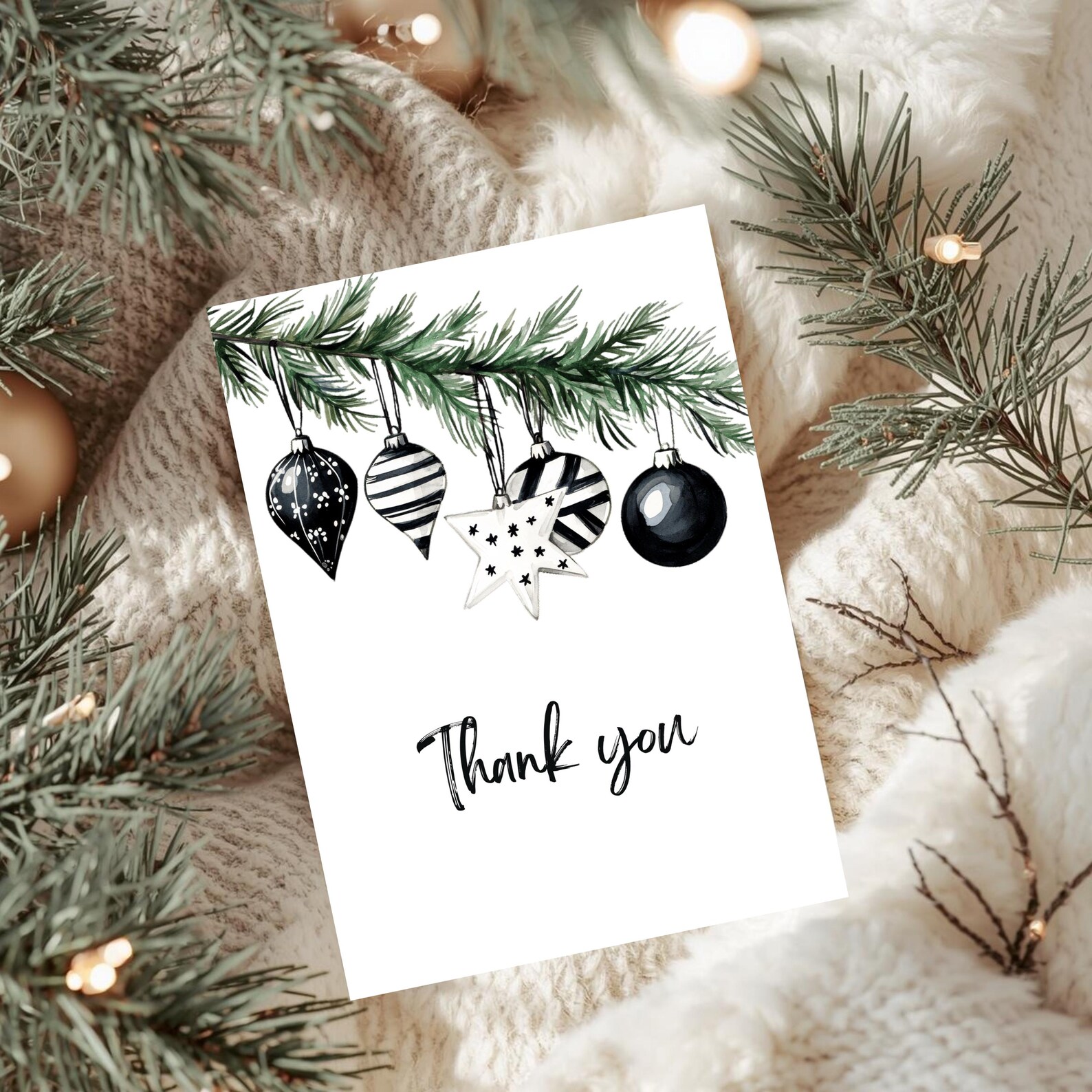Christmas Thank You Card | Holiday Card Elegant Black & White ...