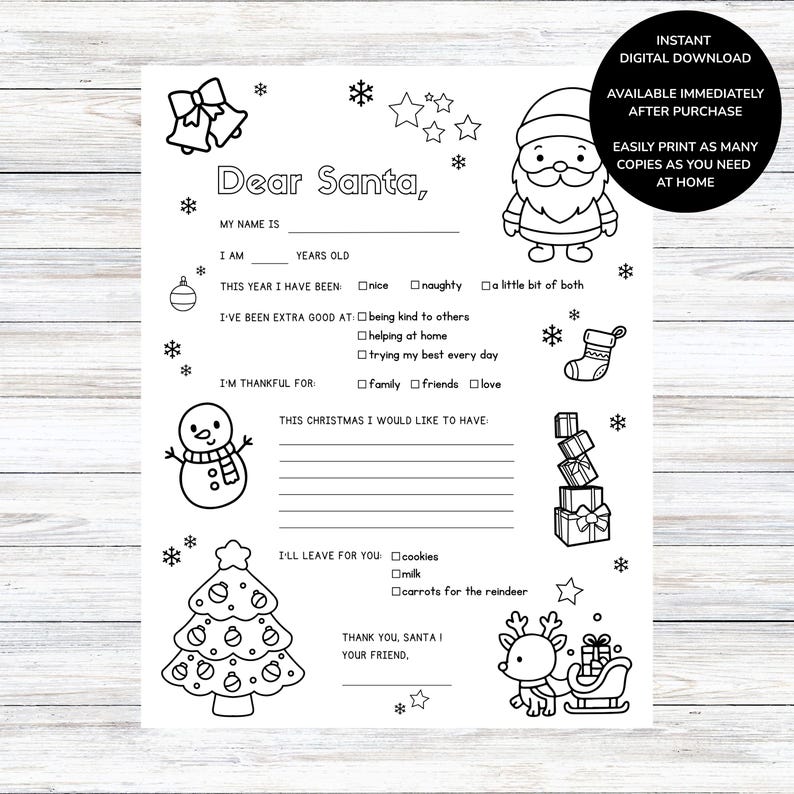 Letter to Santa Coloring Page | Printable Christmas Wishlist ...