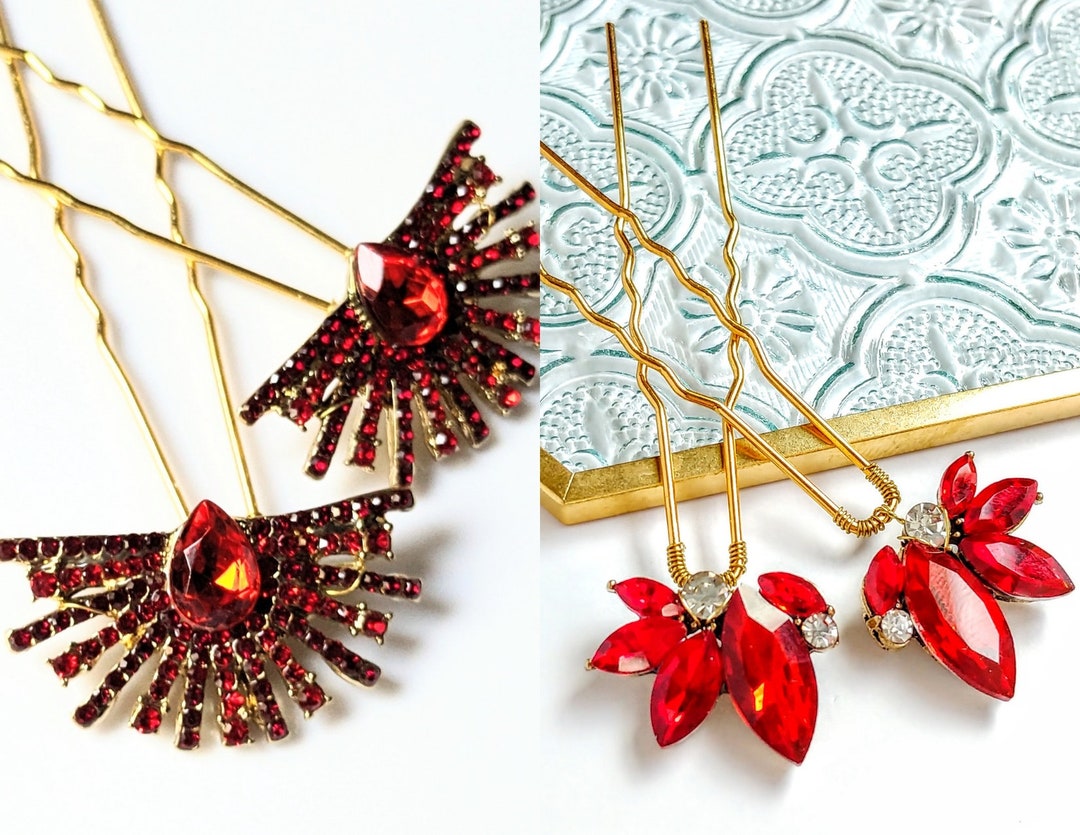 Red Hair Pins-red Hair Piece-bridal Hair Accessories-wedding Hair ...