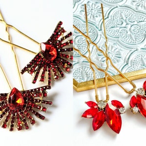 Red Hair Pins-red Hair Piece-bridal Hair Accessories-wedding Hair ...