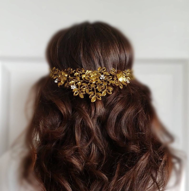 Rose Hair Piece-headpiece Wedding-gold Leaf Headpiece-gold - Etsy