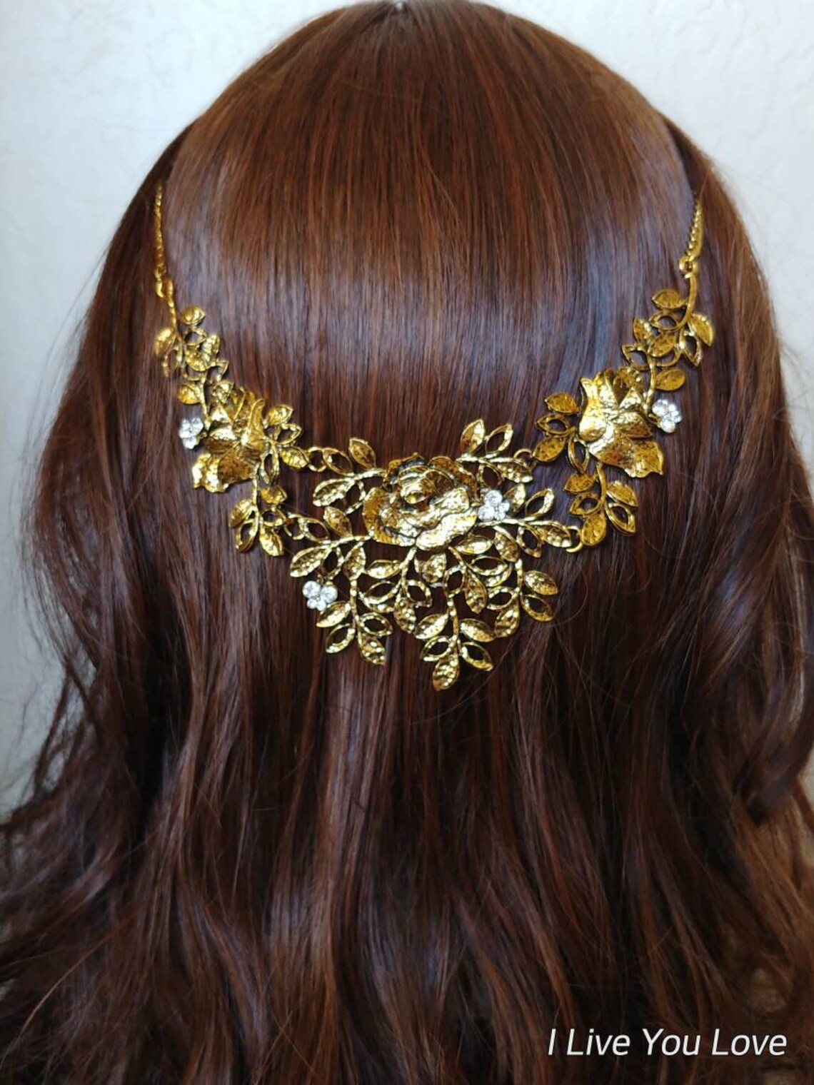 Rose Hair Piece-headpiece Wedding-gold Leaf Headpiece-gold - Etsy