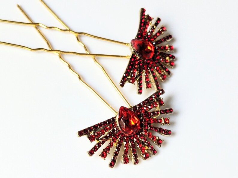 Red Hair Pins-red Hair Piece-bridal Hair Accessories-wedding Hair ...