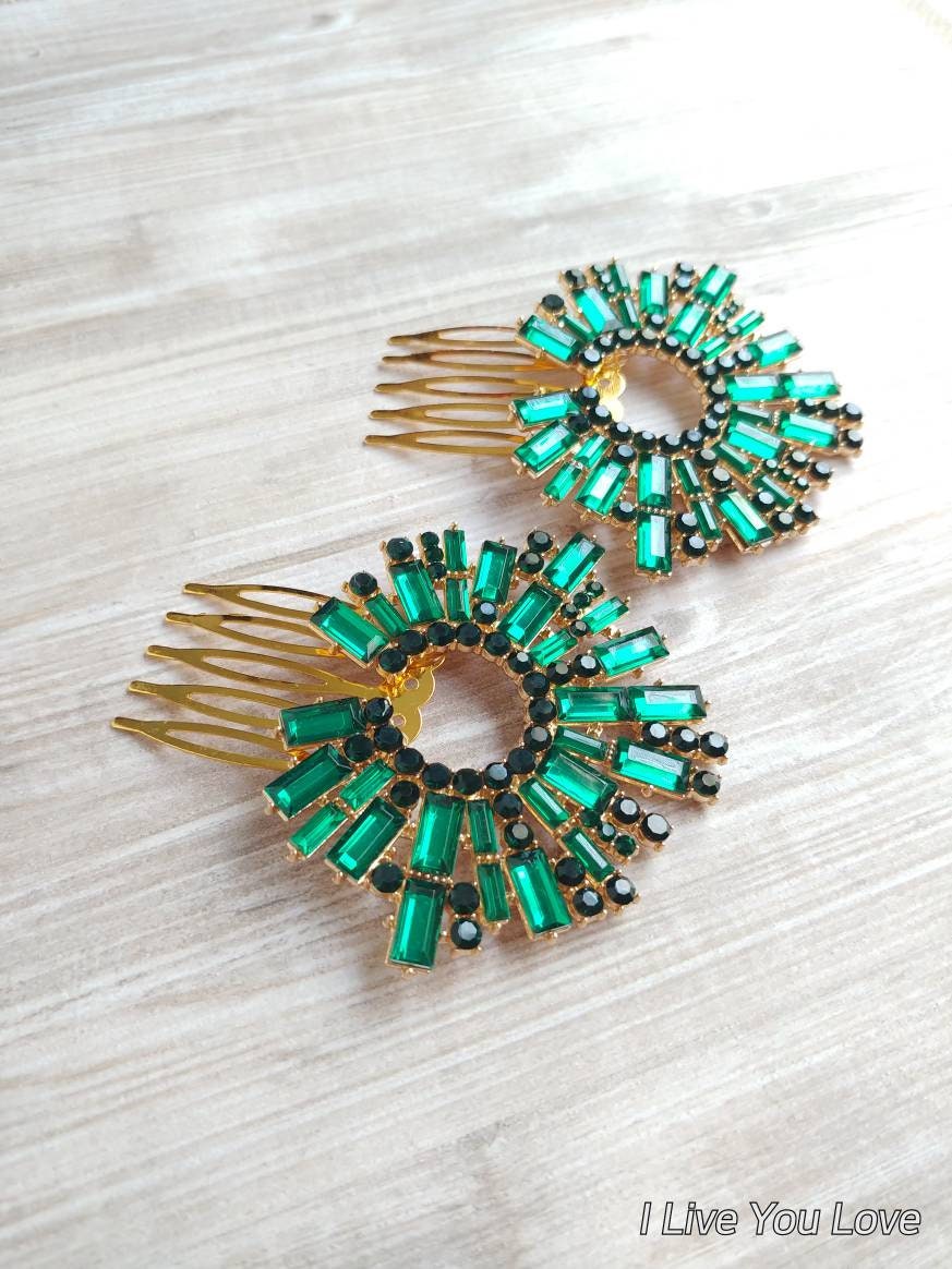 Green Hair Comb-art Deco Hair Accessories-wedding Hair - Etsy
