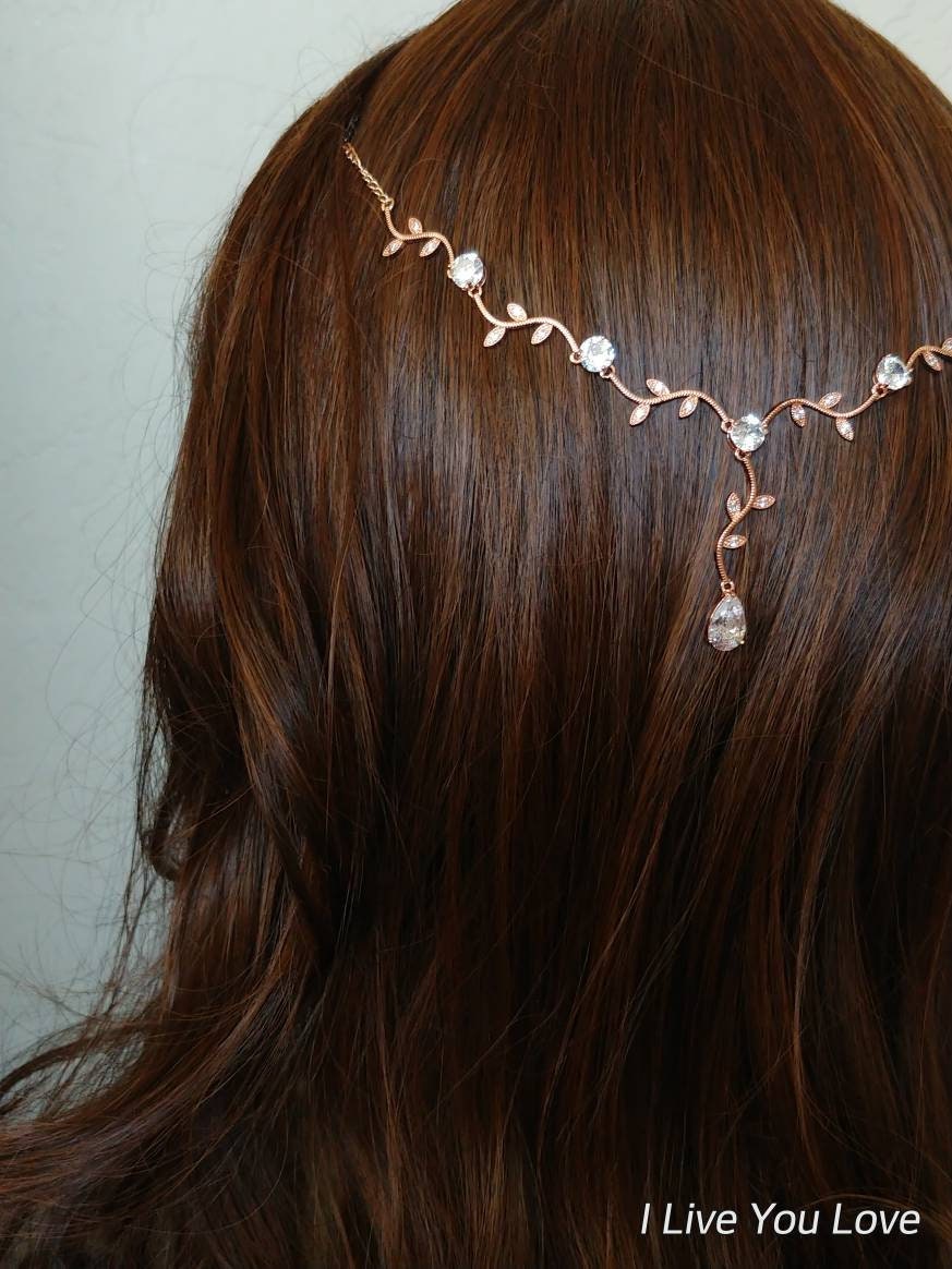 Bridal Headpiece-Rose Gold Bridal Hair Chain-Headpiece | Etsy