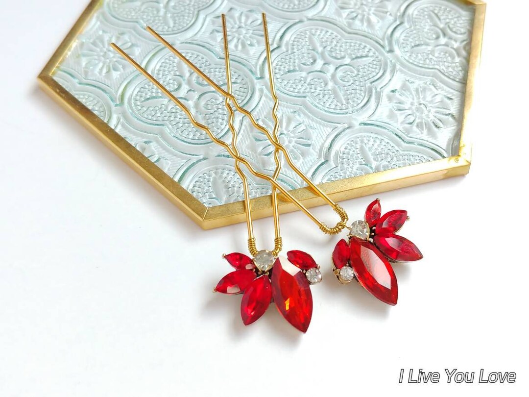 Red Hair Pins-red Hair Piece-bridal Hair Accessories-wedding - Etsy