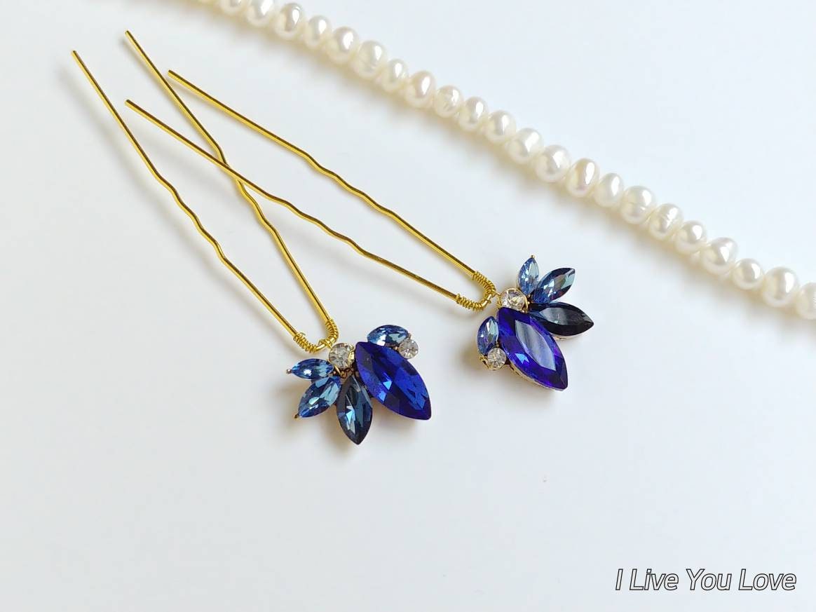Blue Hair Pin Set-bridal Hair Piece-bridal Hair Pins-bridal | Etsy