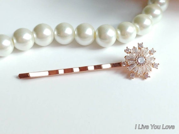 Snowflake Hair Pin-rose Gold Bridal Hair Accessories-wedding | Etsy