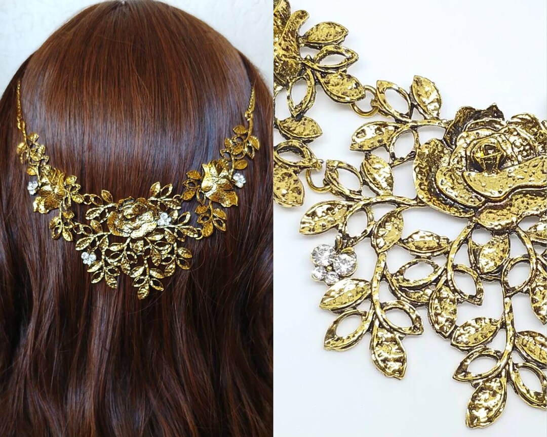 Rose Hair Piece-headpiece Wedding-gold Leaf Headpiece-gold Hair ...