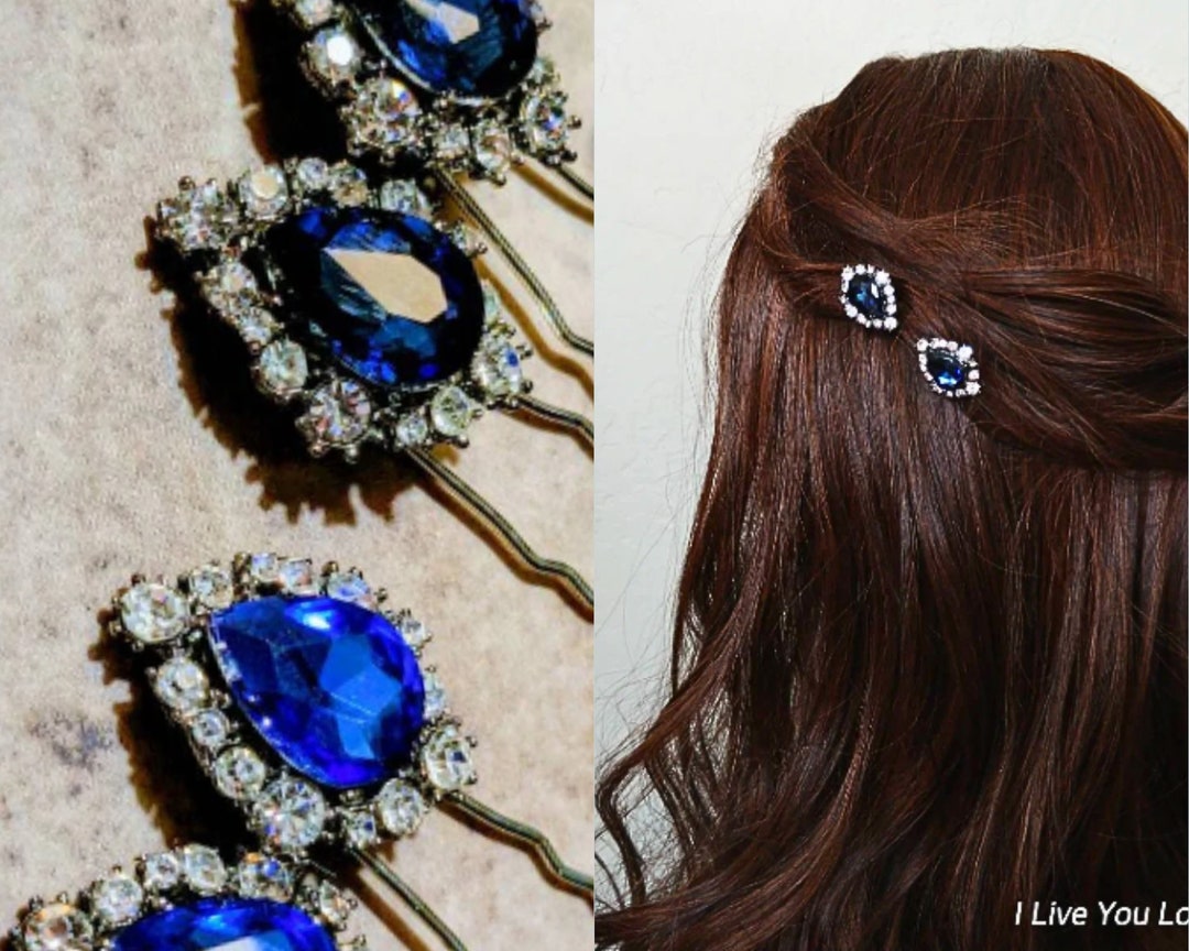 Blue Bridal Hair Pin Set-blue Bridal Hair Accessories-wedding - Etsy