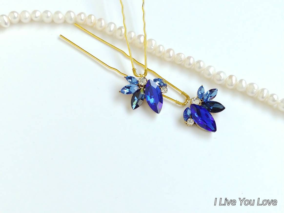 Blue Hair Pin Set-bridal Hair Piece-bridal Hair Pins-bridal | Etsy