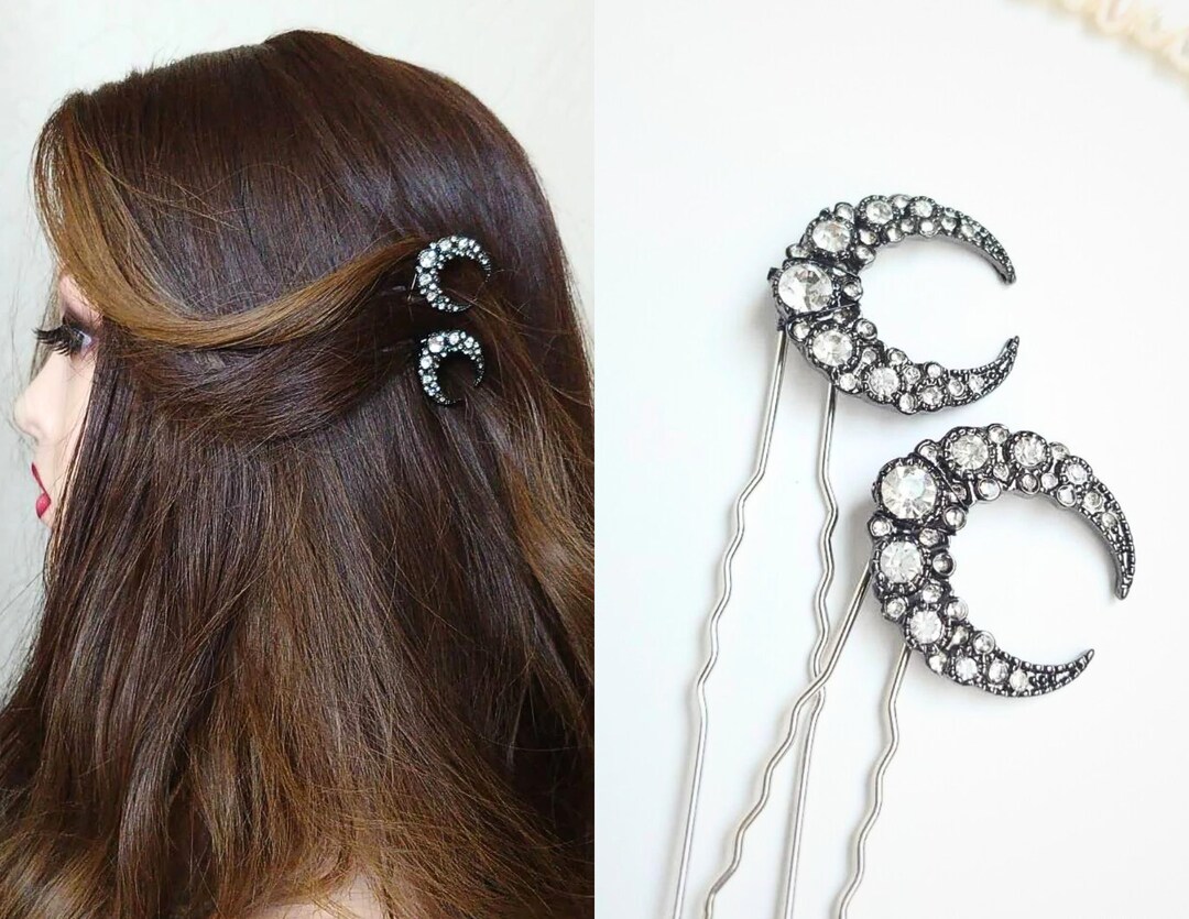 LAST ONES Moon Hair Pins-bridal Hair Accessories-black Hair Accessories ...