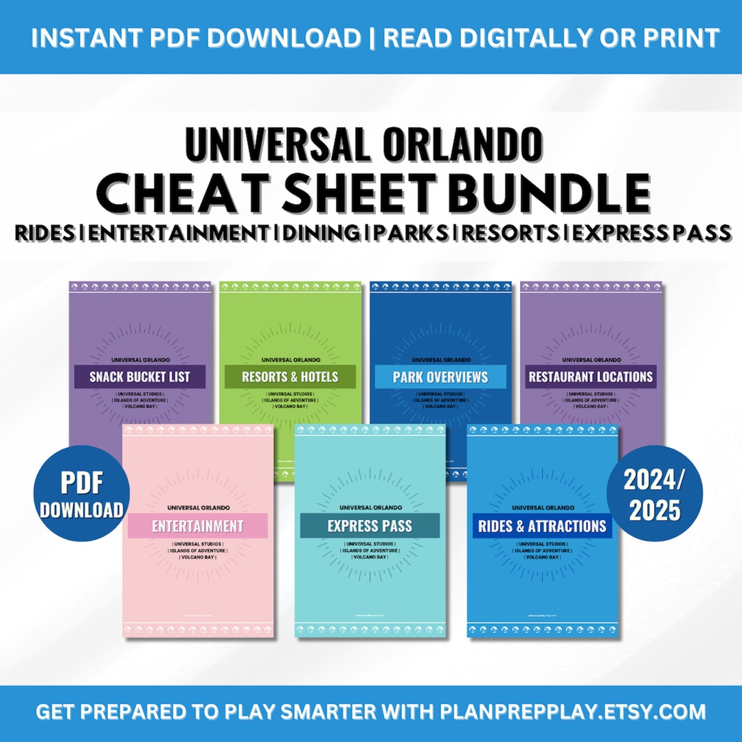 Universal Orlando Cheat Sheet Bundle Rides, Entertainment, Restaurants ...