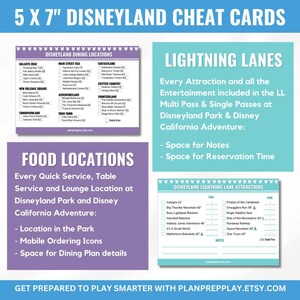 7-in-1 Disneyland Cheat Cards Bundle 5x7 Quick Glance Cards Rides ...