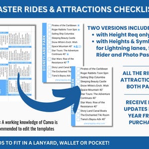 Editable Disneyland Master Rides & Attractions Checklist Template ...