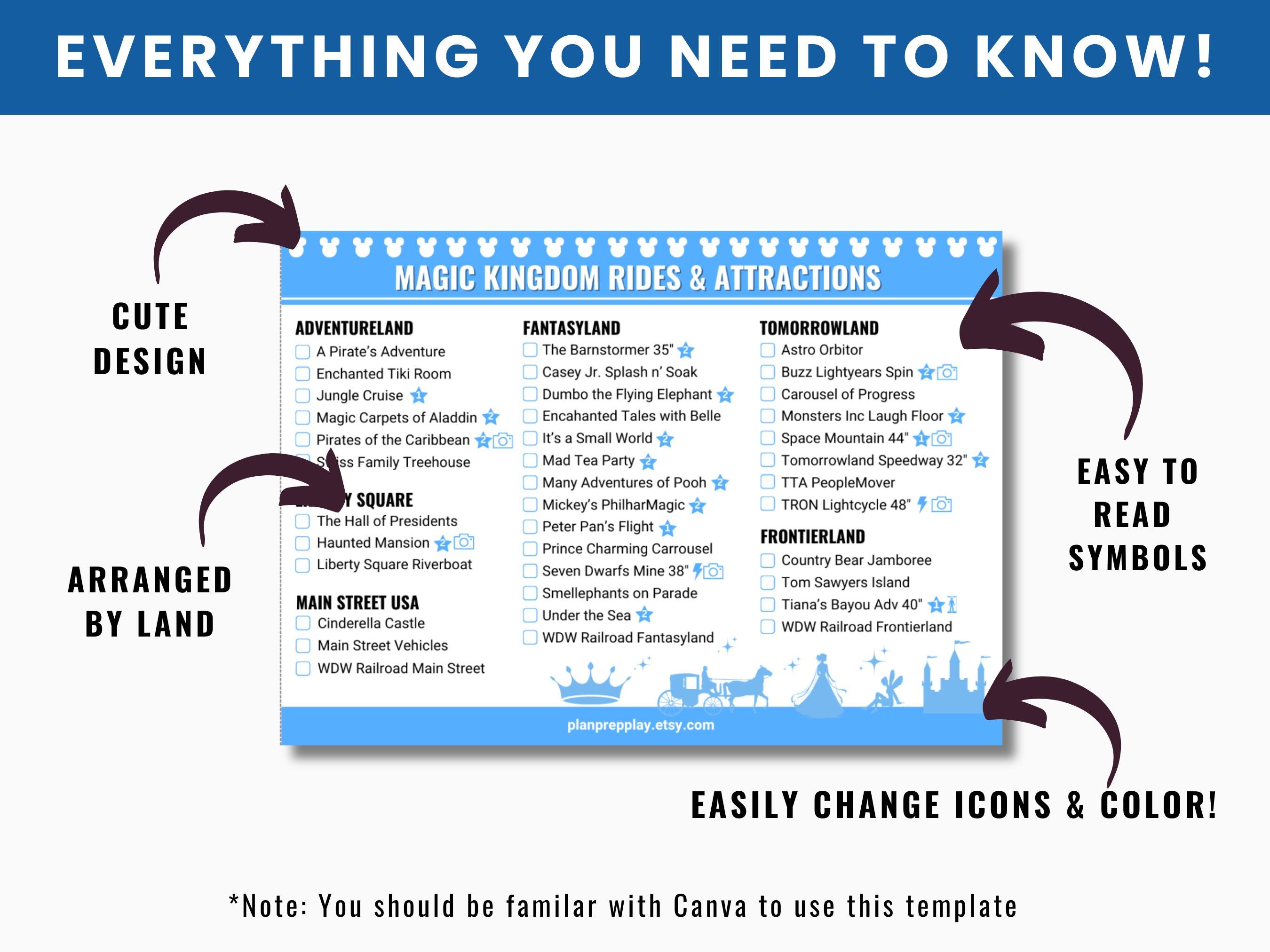 Editable Disney World Itinerary Cards | 5x7" Index Cheat Cards ...