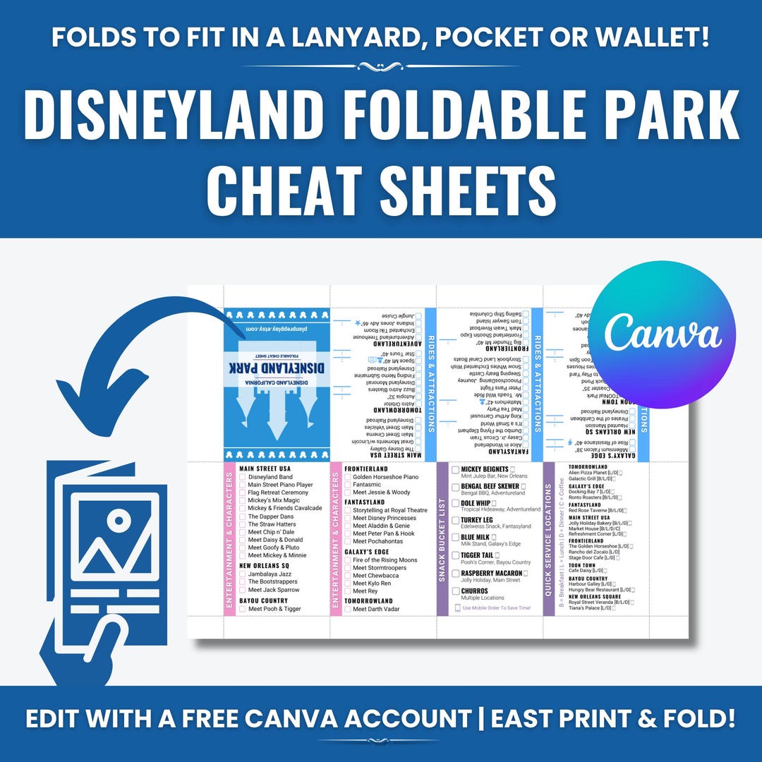 Editable Disneyland Foldable Park Cheat Sheets | Disneyland Park & DCA ...