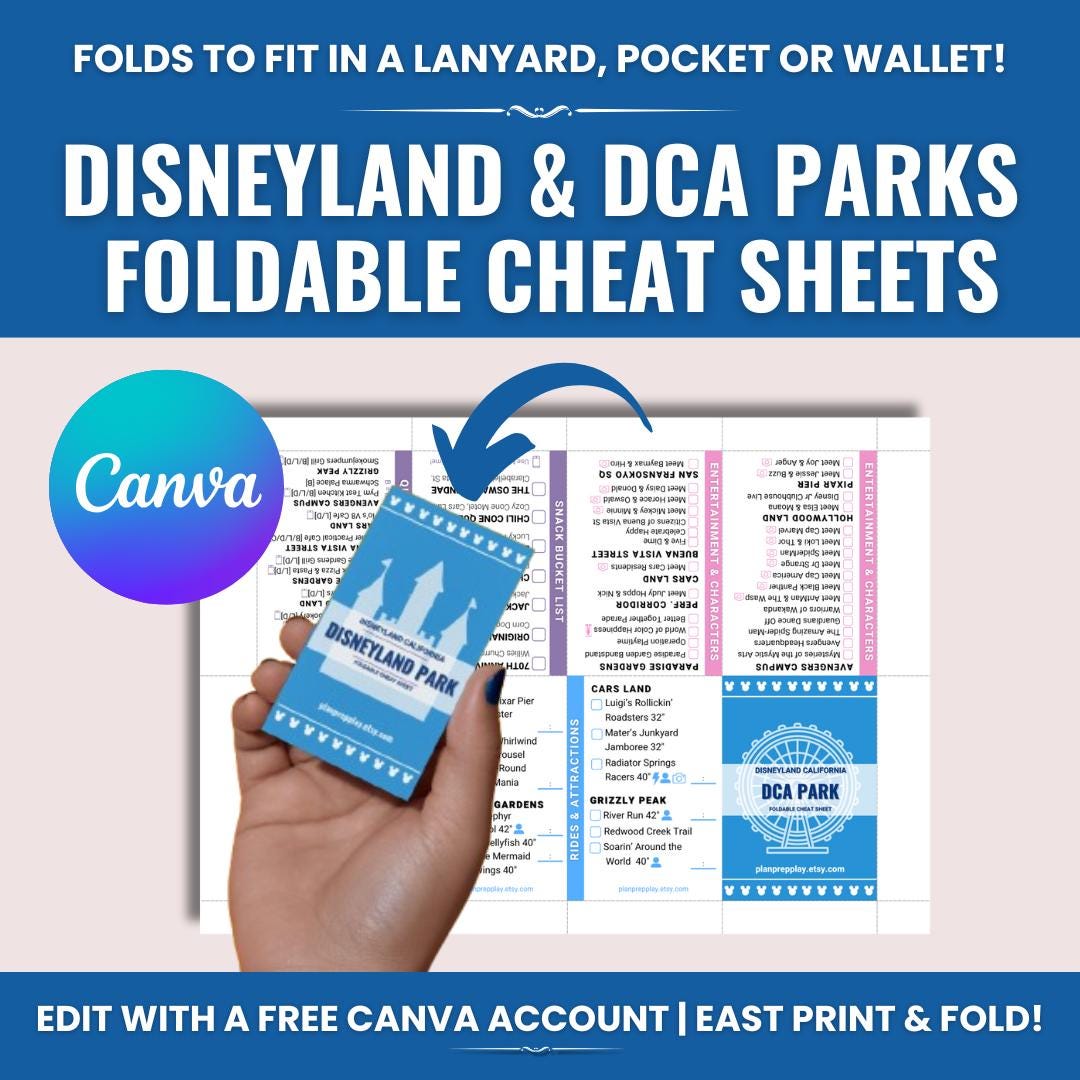 Editable Disneyland & DCA Park Foldable Cheat Sheets: 2025-2026 ...