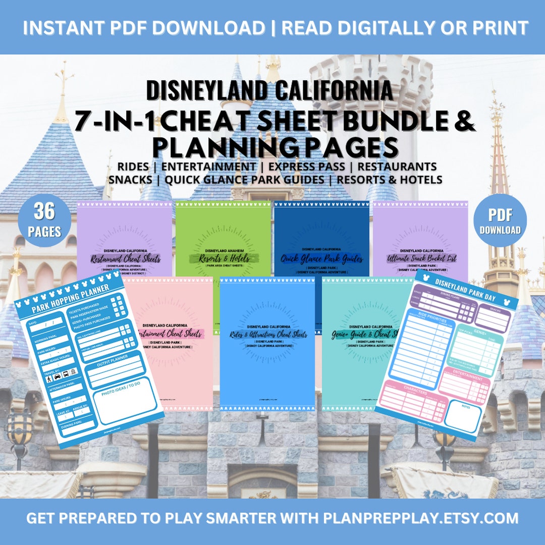 Disneyland Cheat Sheet PDF Bundle & Editable Planning Pages Free ...