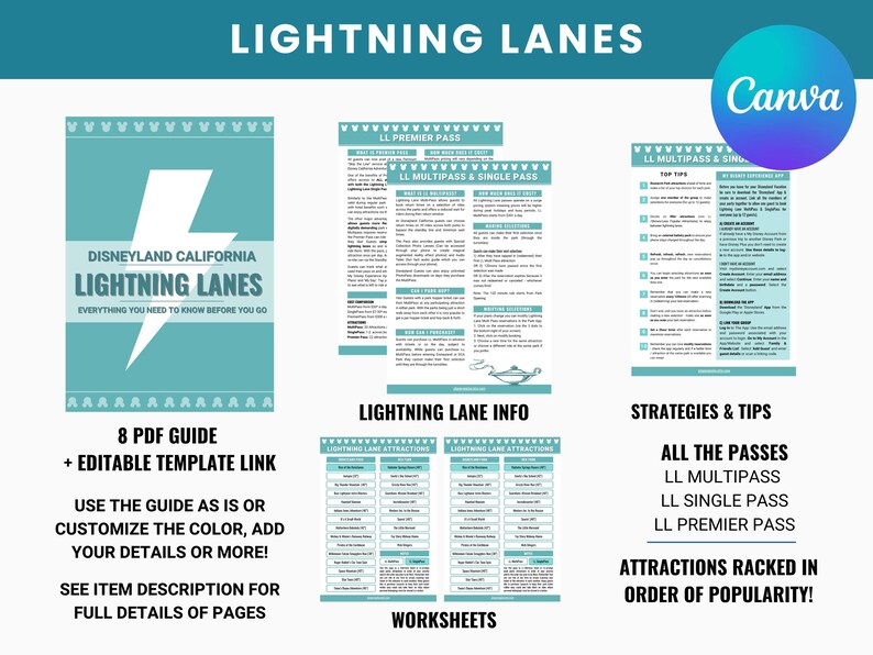 Editable Disneyland Lightning Lane Guide With Editable Template | 2 ...