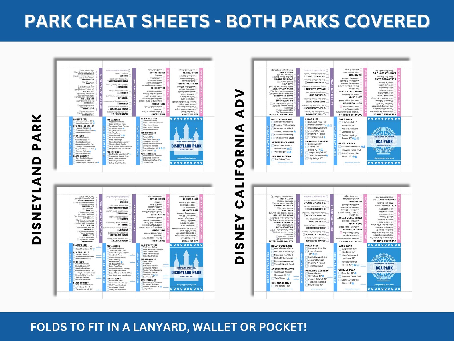 Editable Disneyland Foldable Park Cheat Sheets | Disneyland Park & DCA ...