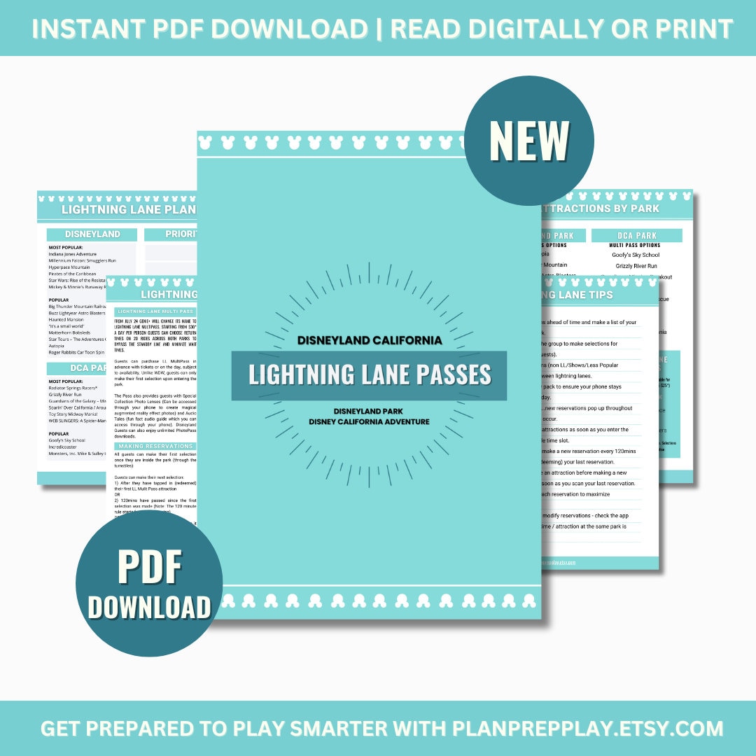 Disneyland Lightning Lane Cheat Sheets Free Updates for 1 Year LL Multi ...